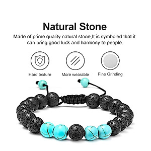 M MOOHAM Lava Rock Bracelet - Lava Rock Bead Blue Turquoise Bracelet, Men Beaded Bracelets Gifts for Men