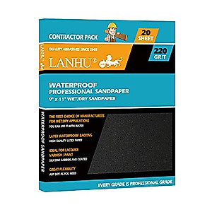 LANHU 220 Grit Sandpaper for Wood Furniture Finishing, Metal Sanding and Automotive Polishing, Dry or Wet Sanding, Multipurpose Sandpaper, 9 x 11 Inches, 20-Sheets