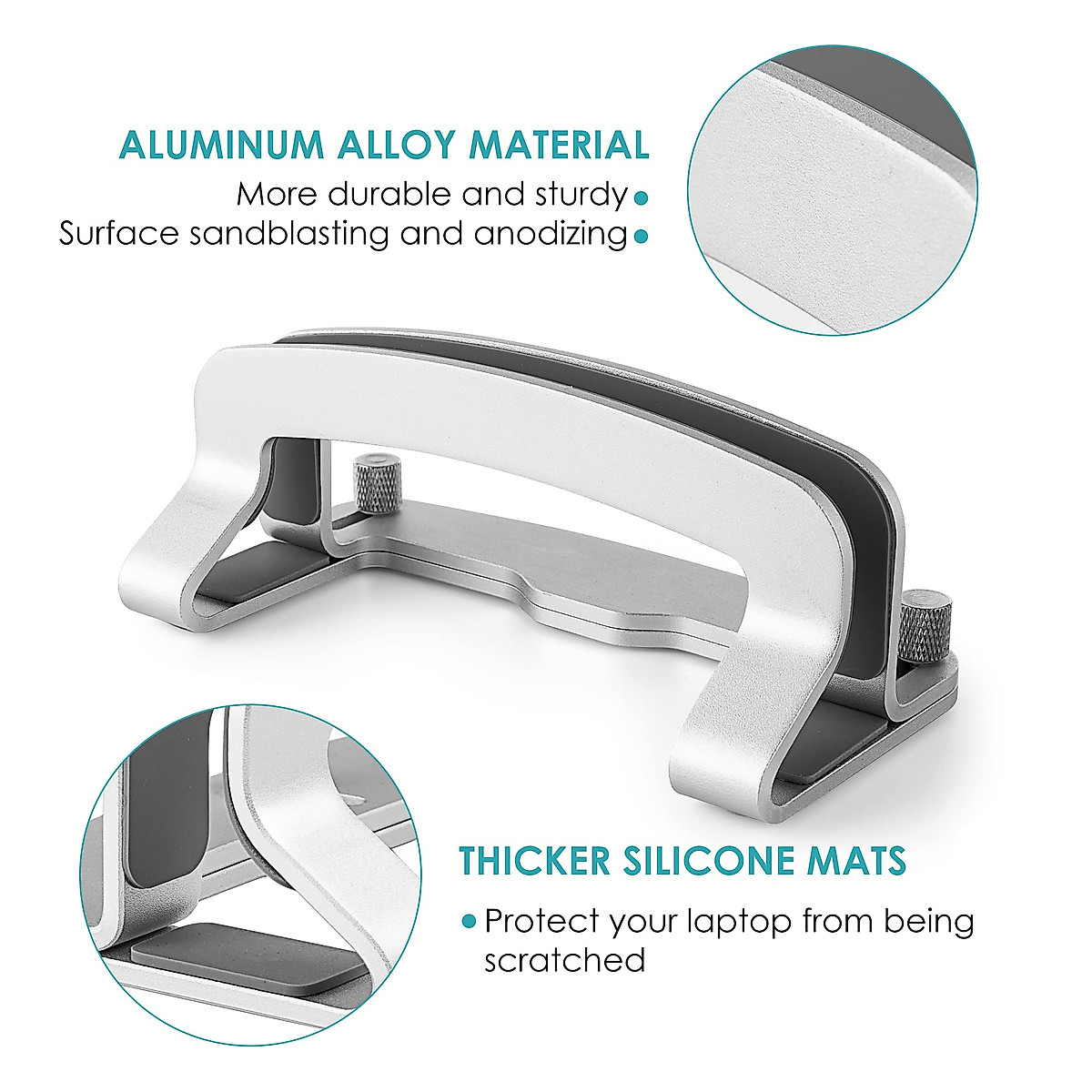 LOTEYIKE Aluminum Vertical Laptop Stand, MacBook Pro Laptop Vertical Stand Dock Holder with Adjustable Slot Fits All Laptops Notebook Tablets MacBook Air- Save Space & Improve Airflow, Silver