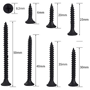 LTYLL,ITYII 180 PCS #6 Quality Carbon Steel Philips self-Tapping Screws with fine Thread and countersunk Head, a Set of 7 Different Wood Screws, Suitable for Dry Wall