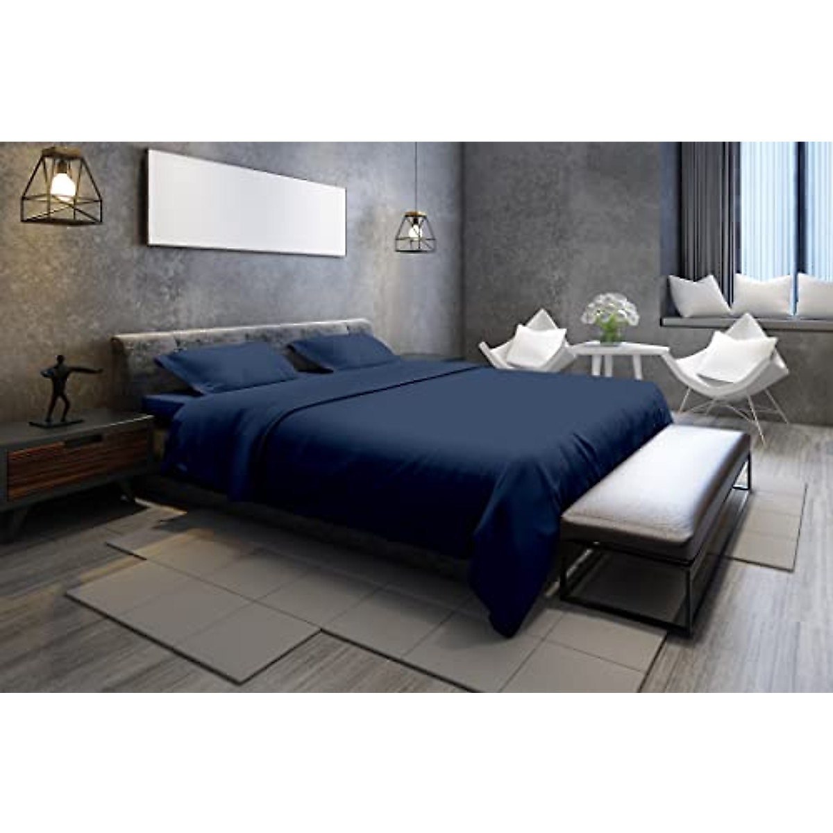Luxury 1000 Thread Count 100% Egyptian Cotton Bed Sheets 4 Pc Queen Size Sheet Set Navy Blue, Sateen Weave Bed Sheets, Single Ply Yarns, Luxury Collection, Fits mattress up to 16” Deep Pocket