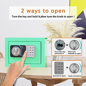 PATRON small safe box with key，mini safe for money，small coin safes for home with code，little jewelry lock box for kids，Wall or Cabinet Safe for personal items，0.236 Cubic Feet Green