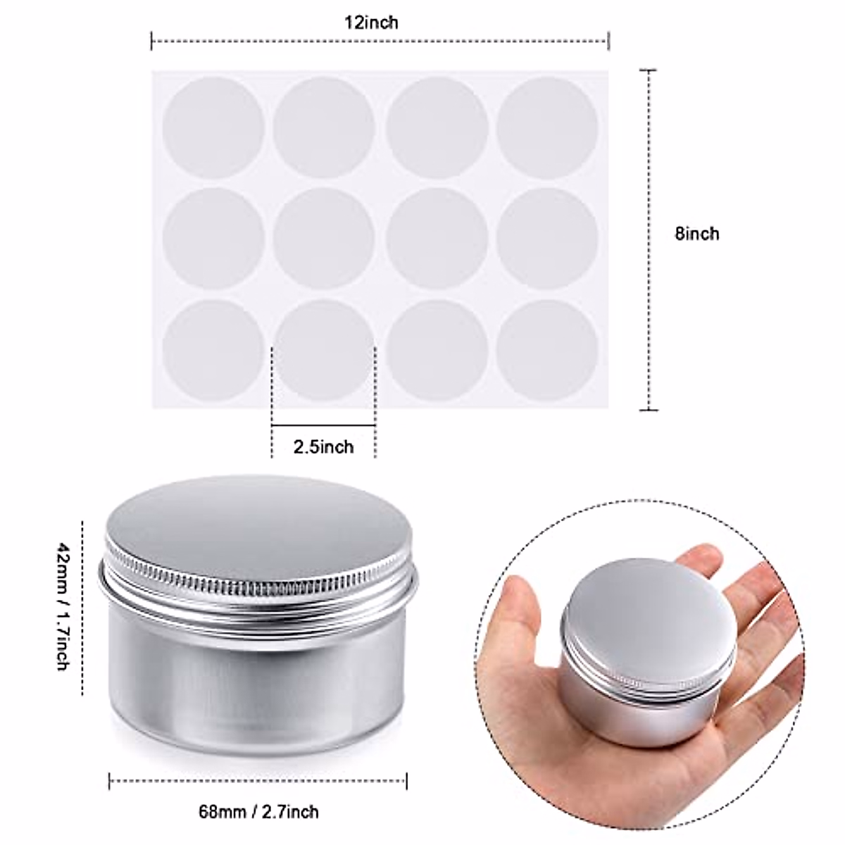 24 Pieces Round Tin Containers 4 oz Metal Tins Cans Aluminum Tin Storage Cans with 10 Sheets Label Sticker for Salve Spice Candy Candle Kitchen Small Items, Silver