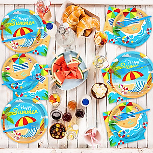 200 Pieces Beach Party Supplies Summer Birthday Party Decorations Disposable Paper Plates Napkins Forks Dinnerware Tableware Set Beach Party Decoration Favors For Kids Serves 50