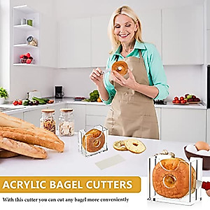 Qunclay Clear Bagel Slicer Bagel Cutter for Jewish Holidays Acrylic Bagel Holder with Nonslip Mat Large Bagel Guillotine Hanukkah Gifts for Women Men Kitchen Donut Bread Cheese Food Party