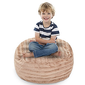 Cheer Collection Stuffed Animal Storage Bean Bag, Kids Toy Storage Organizer and Bean Bag Chair with Handle, Oversized Faux Fur Zippered Bag for Organizing Stuffed Animals, Machine Washable - Taupe