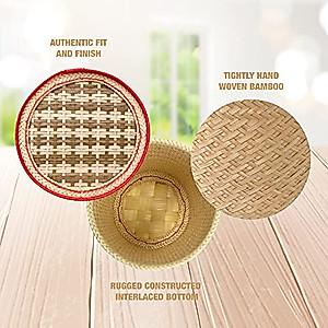 PANWA Bamboo Sticky Rice Serving Basket Handmade 100% Eco-Friendly Thai Kratip Container Prestige Collection Caramel and Natural with Vegetable Plant Based Dye - Food Safe