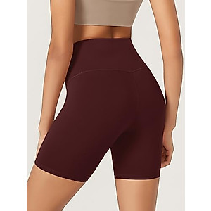 ODODOS ODCLOUD 2-Pack Buttery Soft Lounge Yoga Shorts for Women 6" Inseam High Waist Non See Through Biker Shorts, Black+Burgundy, Large