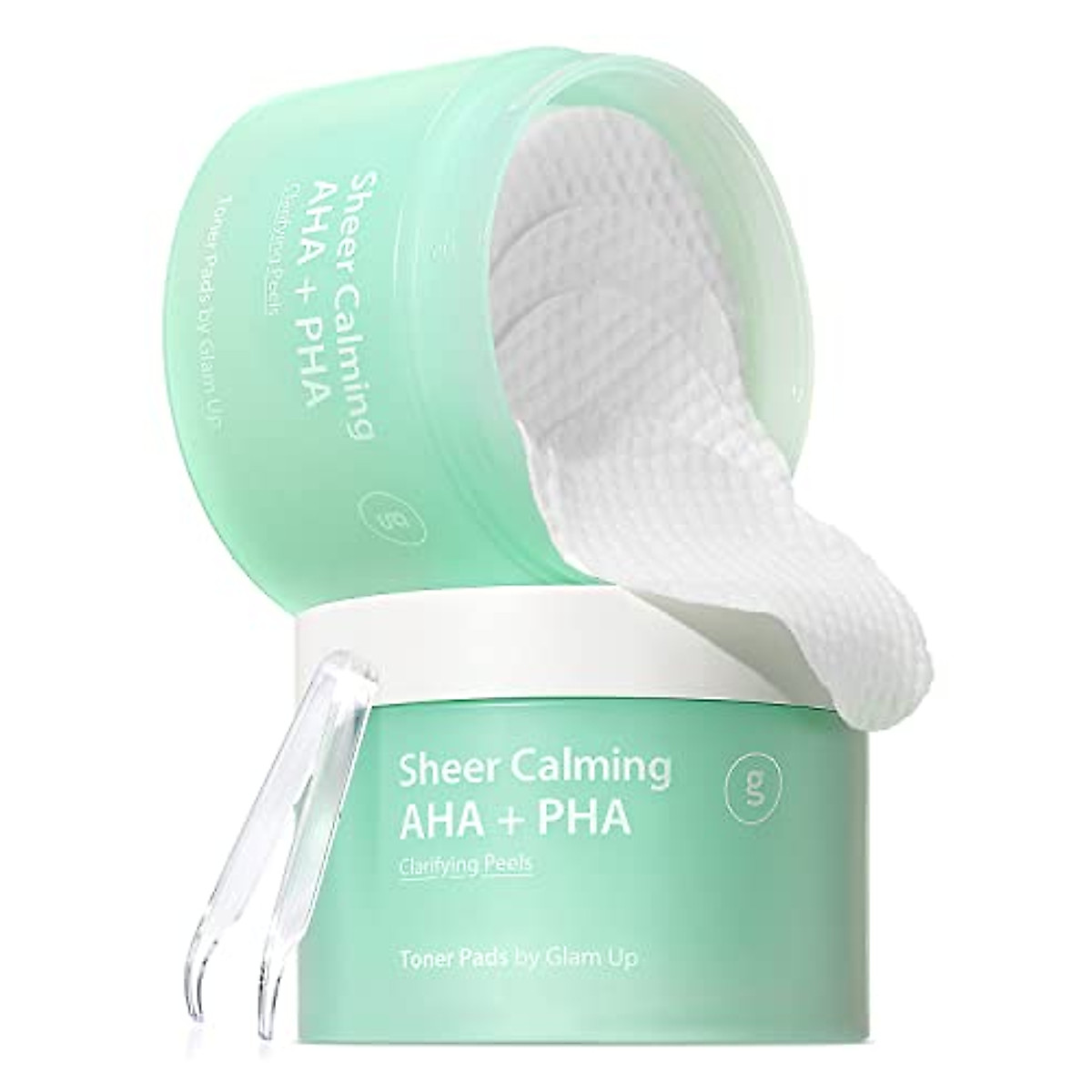 Glam Up AHA+PHA Exfoliating Facial Toner Pads for Sensitive Skin | Sheer Calming Vegan Korean Skincare Toner Pads for Acne Prone Skin and Pore Cleansing (65 Pads)