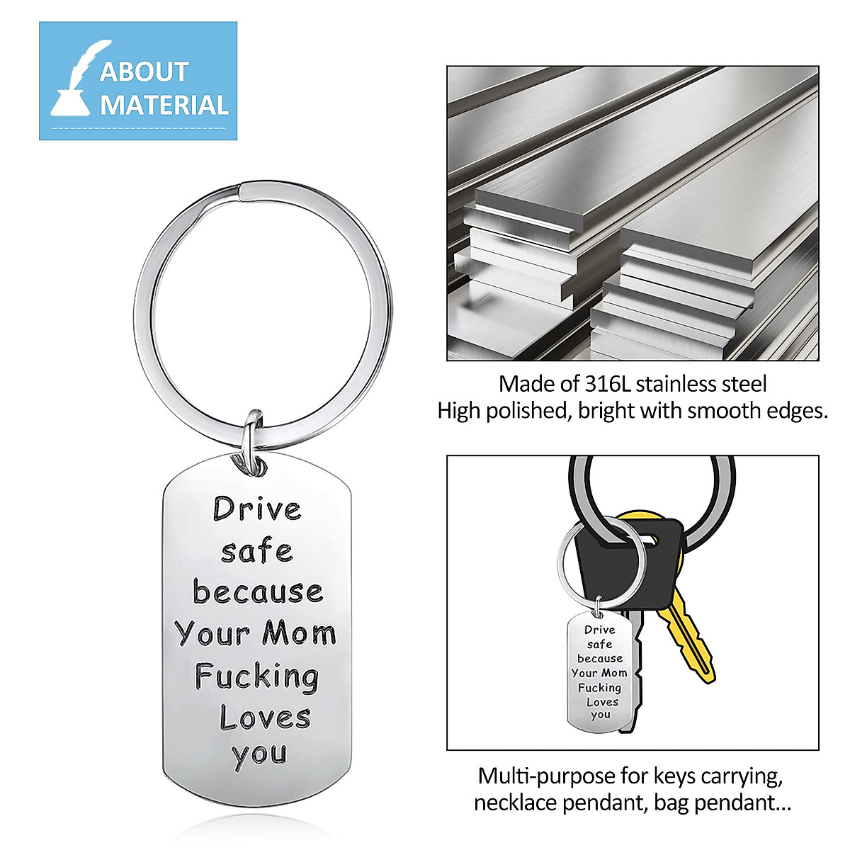KOORASY Inspirational Birthday Keychian From Mom for Son Daughter Drive Safe Keychains Anniversary Keyring