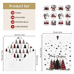 Artoid Mode 36 Pack Merry Christmas Thank You Cards Snowman Xmas Ball Tree Greeting Cards Gift With Envelope Sticker Blank Note Cards for Birthday Wedding Baby Shower Bridal Shower, 4 x 6 Inch