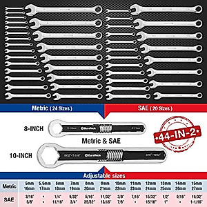 DURATECH Universal Wrench Set, Adjustable Wrench Set, SAE & Metric, 8-inch&10-inch, 44 sizes in 2 Piece, Drop Forged, ANSI standard