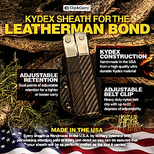 Kydex Multitool Sheath for LEATHERMAN Bond - Made in USA - Multi Tool Sheath Holder Cover Belt Pocket Holster - Multi-tool not included (Black)