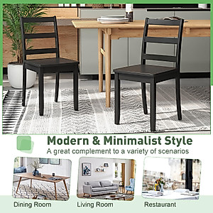 Giantex Wood Dining Chairs Set of 2 Black- Wooden Armless Kitchen Chairs with Solid Rubber Wood Legs, Non-Slip Foot Pads, Max Load 400 Lbs, Farmhouse Style High Ladder Back Wooden Dining Room Chairs