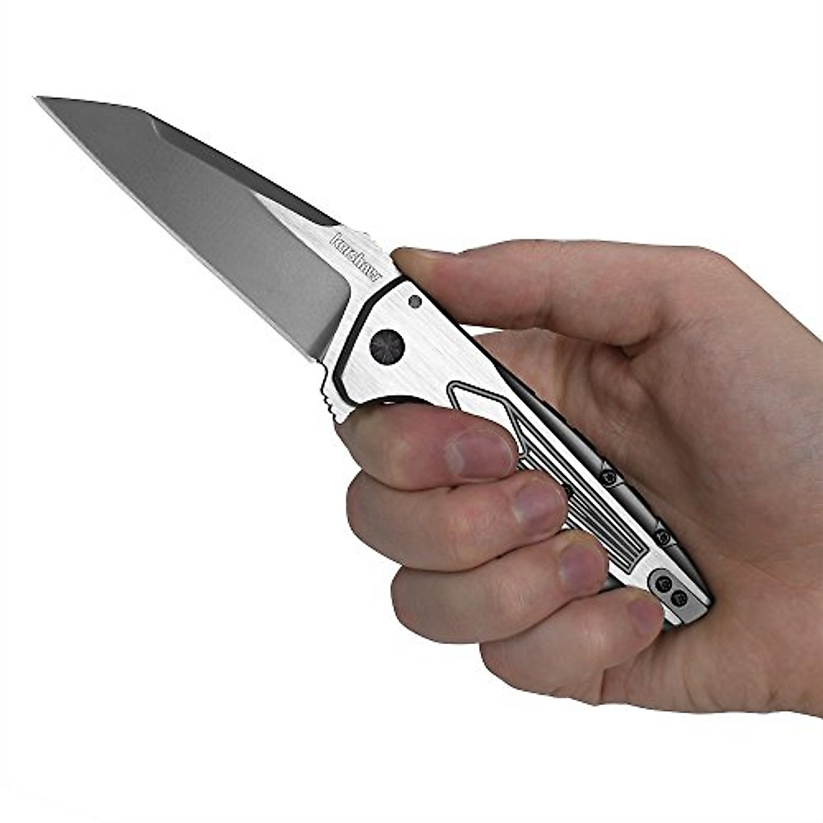 Kershaw Deadline Folding Pocket Knife (1087) 3.8 In. 8Cr13MoV Stainless Steel Blade with 2-Toned Handle, Features Reversible Deep Carry Clip and KVT Ball-Bearing Manual Opening System, 4.6 oz.,Grey, Small