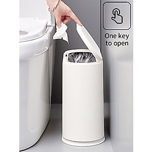 Baosia 12 Liter White Rectangular Plastic Trash Can Wastebasket with Press Type Lid,3.2Gallon Slim Trash Bin,Narrow Trash Can Waste Bins for Bedroom, Bathroom, Office,Kitchen，Powder Room