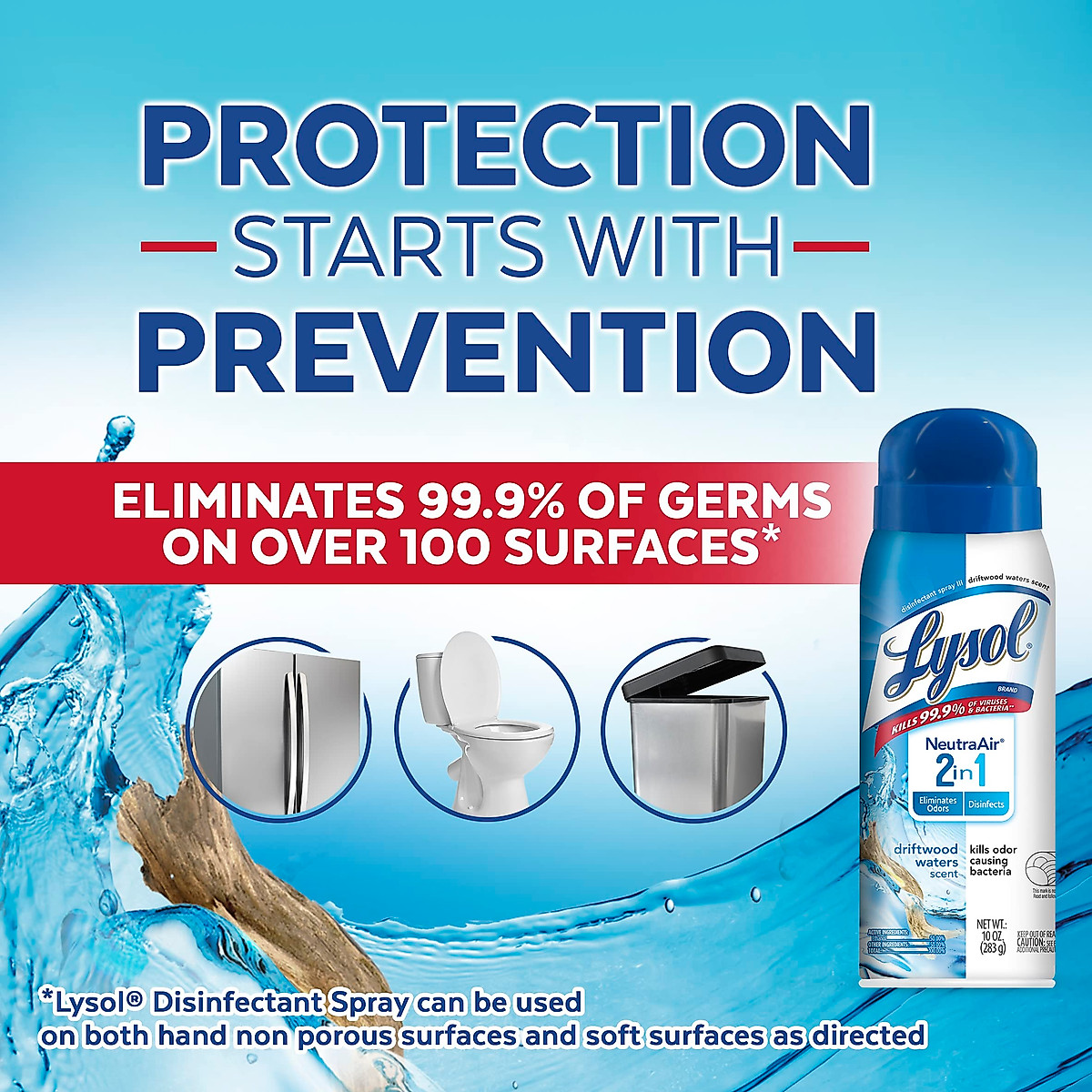 Lysol Neutraair Disinfectant Spray, 2 In 1: Eliminates Odors and Disinfects, Air Freshener & Disinfecting Spray, Driftwood Waters, 10 Fl Oz.