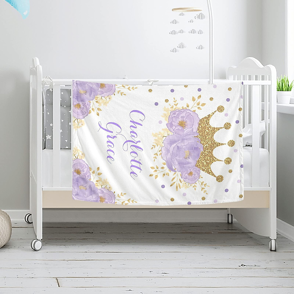 Personalized Baby Blankets Custom Baby Blanket for Girls with Name Personalized Baby Gifts for Girls Pink Soft Girl Blanket - Purple Floral Crown 30x40in