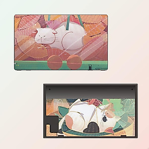BelugaDesign Fat Cat Switch Skin | Pastel Sticker Wrap Vinyl Decal | Cute Kawaii Animal Leaves Cartoon Full Set Compatible with Nintendo Switch (Switch Standard, Multicolored)