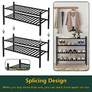 Z&L HOUSE 2-Tier Shoe Rack for Closet, Stackable Bamboo Shoe Rack for entryway, Hallway, Bathroom, Multifunctional Utility Free Standing Shoe Shelf Black