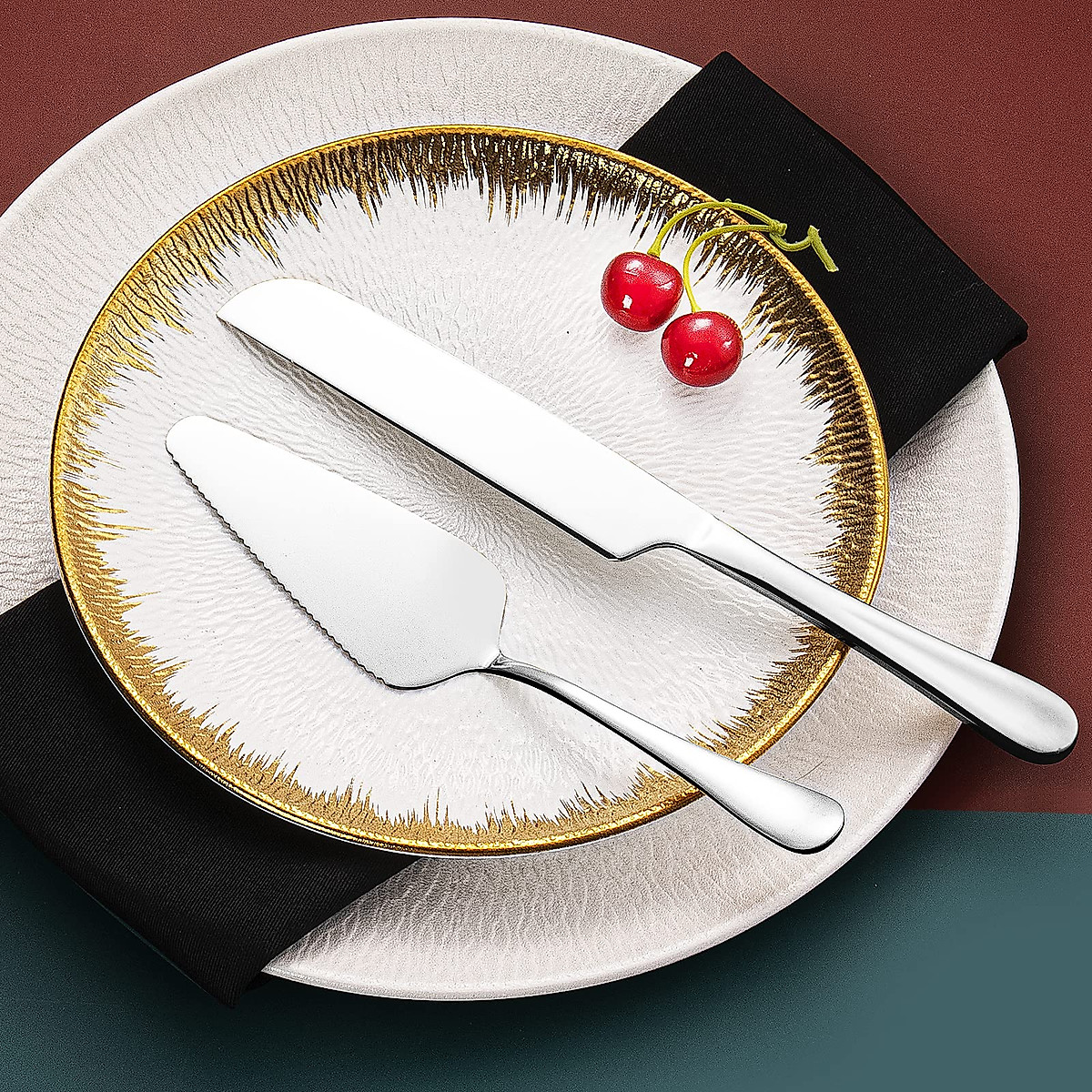 Mamajardin 2PC Premium Cake Knife and Server Set – Stainless Steel Cake Cutting Set for Wedding, Include Cake Cutter and Pie Spatula for Wedding, Birthday, Parties and anniversary, Dishwasher Safe