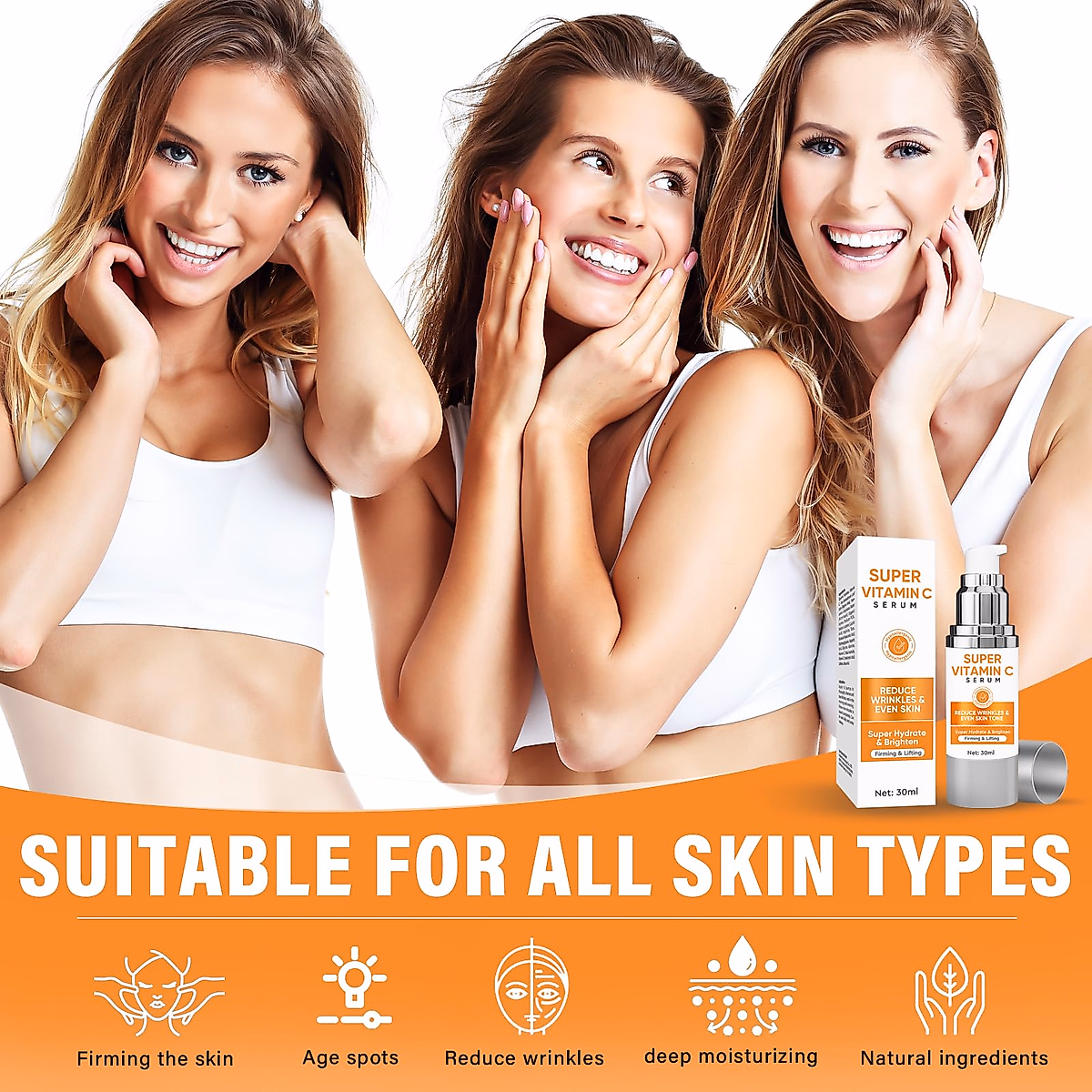 Vitamin C Serum for Face, Gentle Anti-Aging Facial Treatment with Hyaluronic Acid -Arouse Skin Energy, Firming & Hydrating, Improve Skin Luster