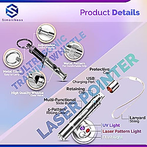 SimsirNess Cat and Dog Laser Pointer Toy Set - Interactive Exercise Toys 3-Pcs Set with Ultrasonic Whistle, Black Cord, and Premium Gift Box - USB Rechargeable Pet Training Toys