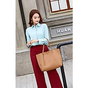 Dreubea Women's Soft Faux Leather Tote Shoulder Bag from, Big Capacity Tassel Handbag Raw Umber