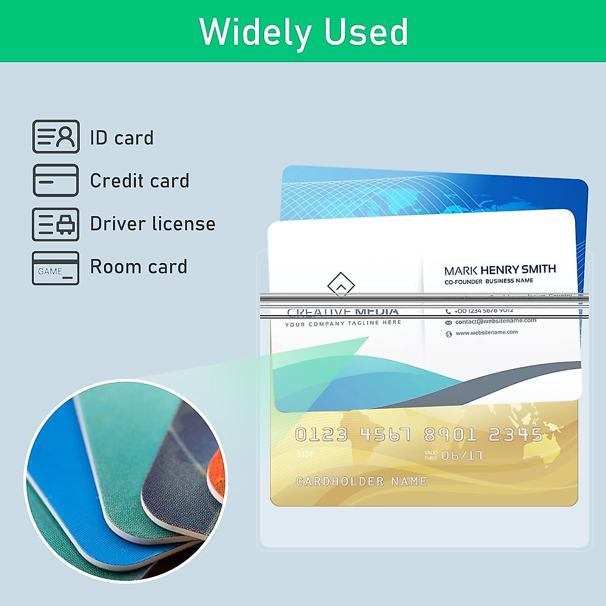 Clear Plastic Horizontal Badge Holder - Coideal 12 Pcs Thick Name Tag ID Card Protector Holders Large Transparent Sleeve Waterproof (4.8 x 3.5 Inch)