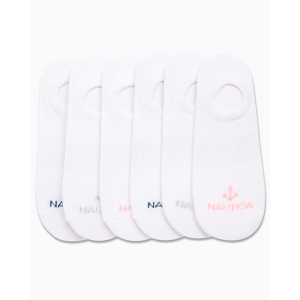 Nautica Women's No Show Stretchy Sport Liner Socks with Non Slip Grip (6 Pack), Size 4-10, All White