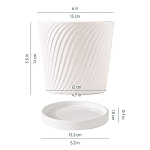 Ton Sin Plant Pots,White 6 Inch Flower Pots for Plants,Ceramic Planter with Drainage Holes,Indoor Planter Pots with Saucer,Outdoor Garden Pots (White, 4 Pack)