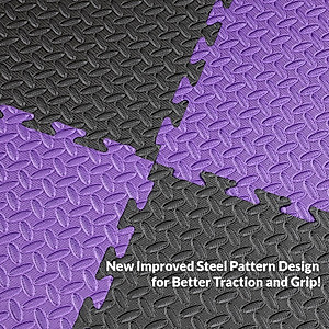 Xspec 1" Extra Thick 48 sq ft Reversible EVA Gym Foam Floor Mat Tiles (24" x 24"), Steel Pattern, 12 pcs, Black/Purple