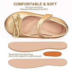 ADAMUMU Girls Gold Shoes Princess Dress Shoes Bow Ballet Flats for Party,Size 2M Big Kid