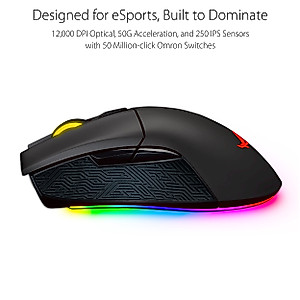 ASUS ROG Gladius II Origin Wired USB Optical Ergonomic FPS Gaming Mouse featuring Aura Sync RGB, 12000 DPI Optical, 50G Acceleration, 250 IPS sensors and swappable Omron switches,Black