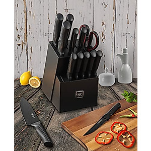 knife set, Dishwasher Safe Kitchen Knife Set with Block, 15 Pcs Black knife sets for kitchen with block Self Sharpening, 6 Steak Knives, Anti-slip handle, Black