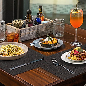 Vinyl Woven Placemats for Dining Table Set of 6, Washable Heat Resistant Place Mats for Home Kitchen Dinner, Indoor Outdoor Placemats for Patio Table, Black Brown Rectangle Table Mats by WEHVKEI