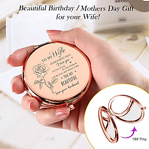 GAOLZIUY Gifts for Wife - Beautiful Wife Gift Rose Gold Compact Mirror, Birthday Gifts for Women, Wedding Anniversary, Valentines Day, Mothers Day for Wife