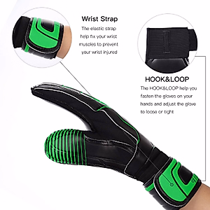 Goalie Gloves for Youth & Adult, Goalkeeper Gloves Kids with Finger Support, Black Latex Soccer Gloves for Men and Women, Junior Keeper Football Gloves for Training and Match