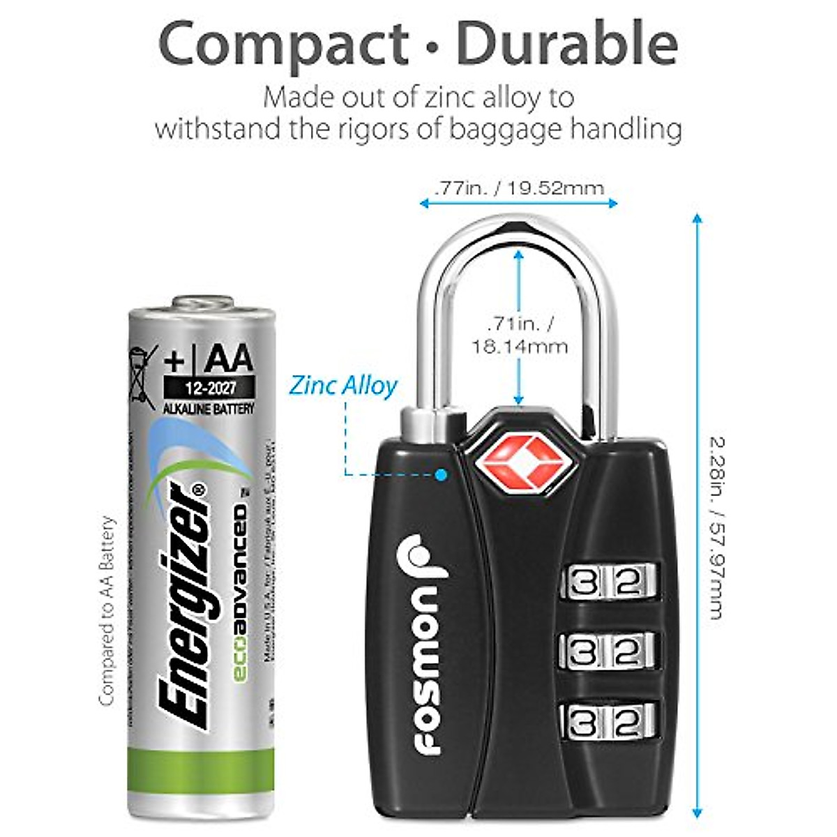 Fosmon TSA Accepted Luggage Locks, (4 Pack) Open Alert Indicator 3 Digit Combination Padlock Codes with Alloy Body for Travel Bag, Suit Case, Lockers, Gym, Bike Locks - Black, Blue, Pink, and Silver