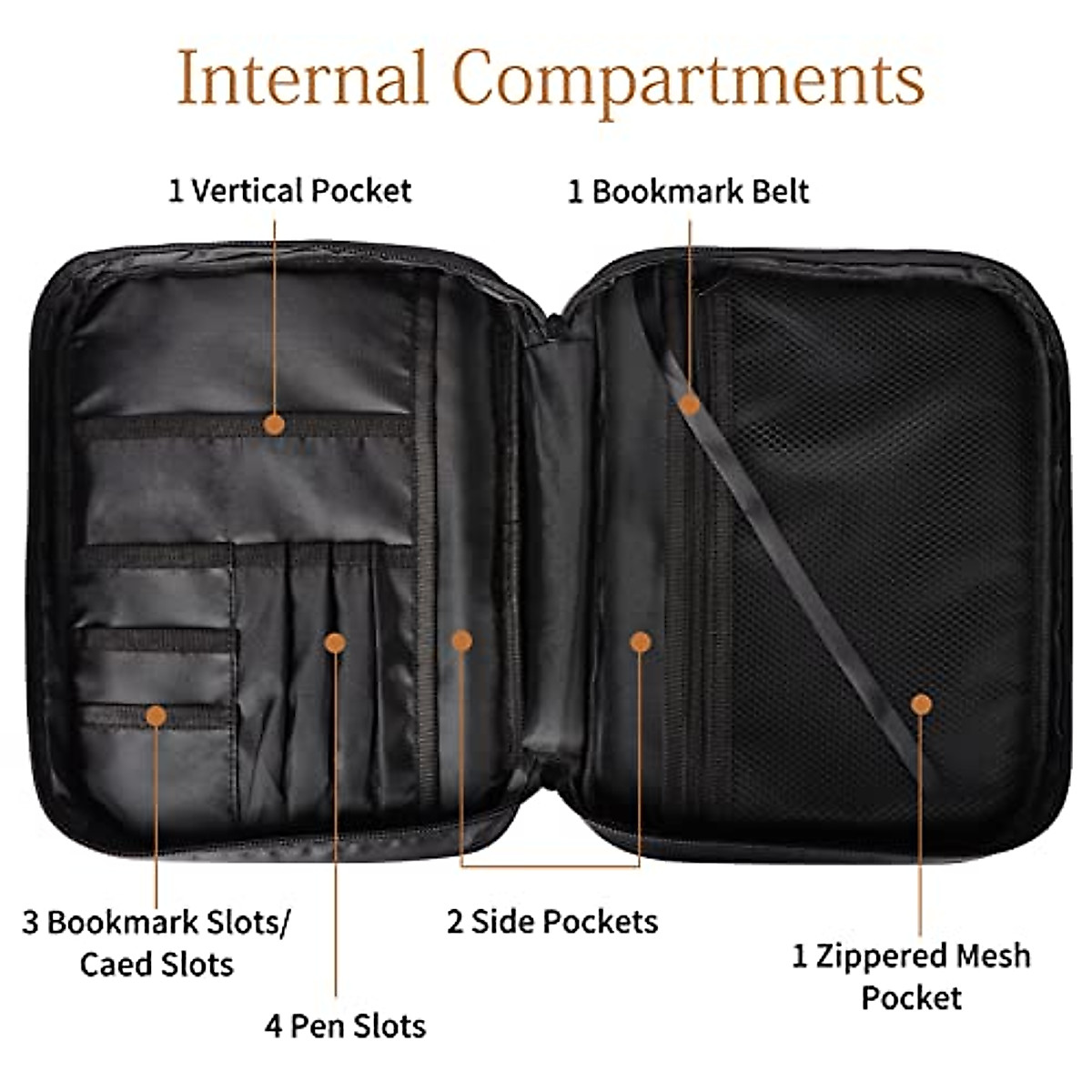 POJAGU Bible Cover, Carrying Bible Book Bag Church Case, Floral Pattern Bible Protective with Handle and Zippered Pocket for Men Women Girls, Black