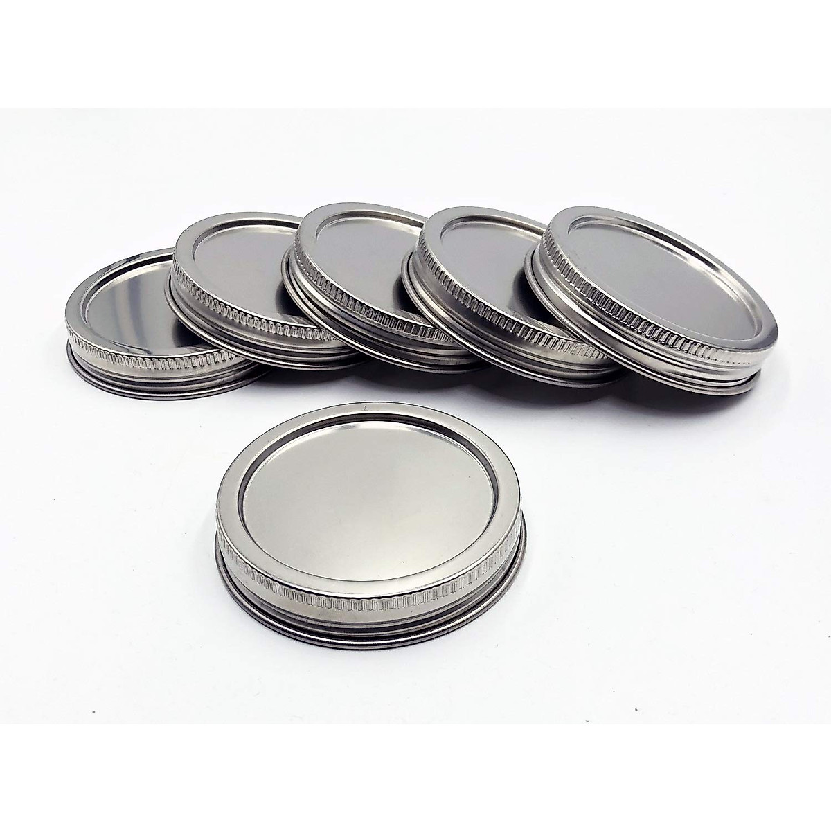 THINKCHANCES Food Grade BPA Free Rust Resistant Heavy Duty Stainless Steel Transformer Ball Mason Jar Lids Canning Caps with Leak Proof Airtight Silicone Seal (Wide Mouth, 6 Pack)
