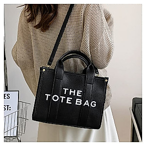 NEGBIU Tote Bags for Women, Leather Mini Tote Bag with Zipper, Shoulder/Crossbody/Handbag（10.2 * 7.8 * 3.5in (Black)