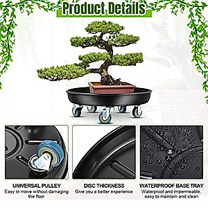 4 Pieces Black Round Flower Pot Mover Rolling Plant Pallet Dolly Caddy with 20 Wheels Mover 16 Inch Heavy Duty Plant Stand Metal Plant Stand Black Plant Stand for Indoor Outdoor Garden