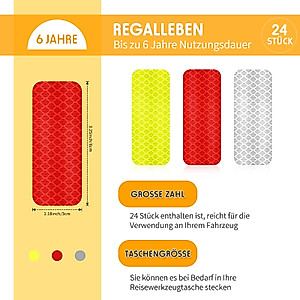 Zonon Warning Reflective Stickers Safety Reflective Stickers Night Visibility Adhesive Stickers Waterproof Reflective Tape Stickers for Vehicle Motorcycle Bicycle, 1.18 x 3.25 Inch (24 Pieces)