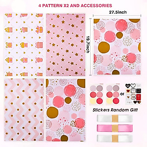 Wrapping Paper Pink Gold Birthday Gift Wrapping Paper for Girls Women-Soft Pink Gift Wrap Paper and Ribbon Sticker for Present - Pretty Light Pink Wrapping Paper Birthday Girl Wrapping Paper Birthday Wrapping Paper Girls Folded Sheets for Party,Wedding,Va