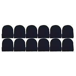 12 Pack Winter Unisex Beanie Cap Hats for Men Women, Warm Cozy Knitted Cuffed Skull Cap,Solid Black Color Wholesale