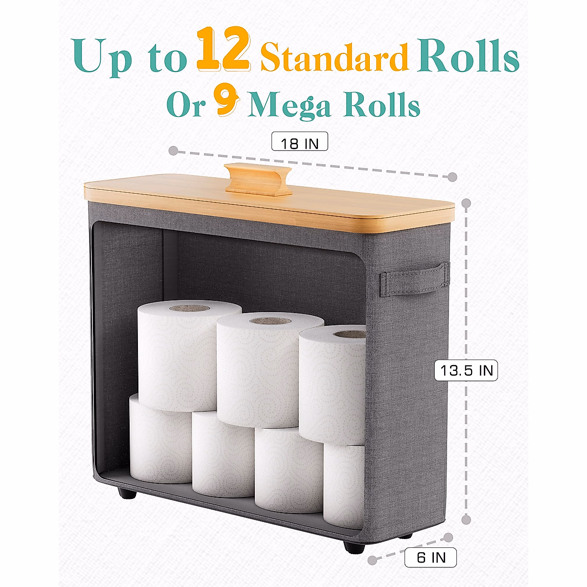 Bulado Toilet Paper Storage Stand, Toilet Paper Basket with Lid for 12-Roll Standard Extra Toilet Paper Holder, Wood Toilet Paper Organizer for Bathroom with Footbase The Ultimate Bathroom Organizer