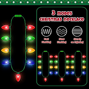 Christmas Party Favors, 2PCS Light Up Christmas Necklace, 3 Modes Christmas Necklace, LED Christmas Accessories for Kids Red Yellow Blue Green Bulbs Glow Necklaces New Year Ugly Sweater Party