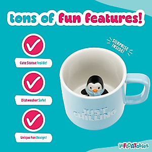 infloatables 3D Penguin Winter Mug - Sturdy Material - Unique Fun Design With Cute Statue Inside - Dishwasher Safe - Valentines Gifts For Him/Her - Great Decor For Office Kitchen - Kids Christmas Mug