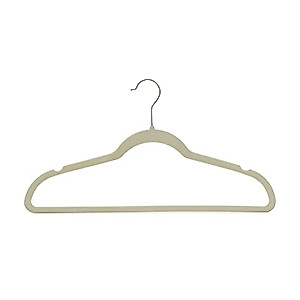 Amazon Basics Slim, Velvet, Non-Slip Suit Clothes Hangers, Ivory/Silver - Pack of 50 & Kids Velvet, Non-Slip Clothes Hangers, Beige - Pack of 30